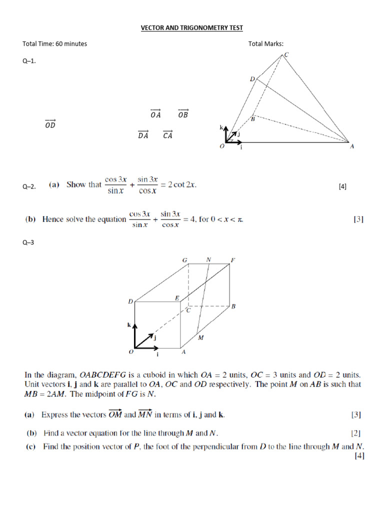 Advanced Vector & Trig Exam | PDF
