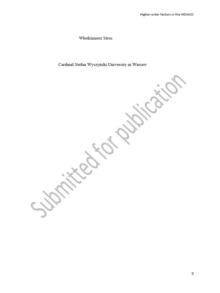 HEXACO Model: Higher-Order Factors Analysis | PDF | Psychological ...