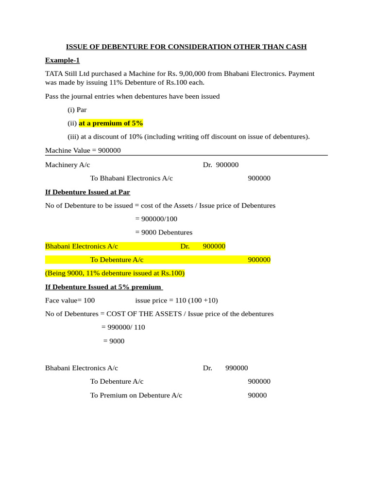 Issue of Debenture Other Than Cash | PDF | Discounting | Goodwill ...