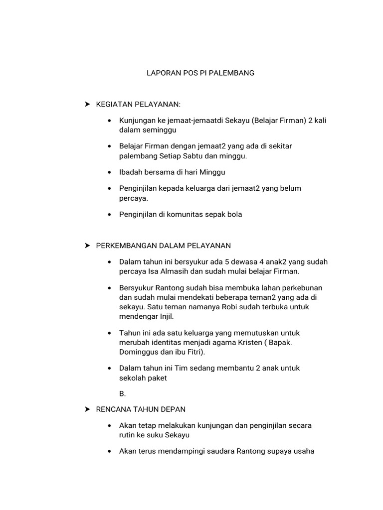 Laporan Pos Pi Palembang | PDF | Agama & Spiritualitas | Gaya Hidup