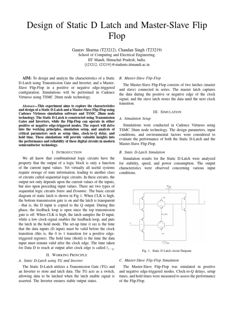 13 Design of Static D Latch and Master Slave Flip Flop 1 | PDF | Logic Gate | Computer Engineering