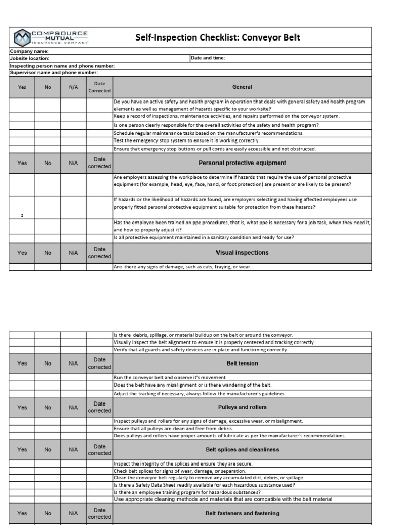 Conveyor Belt Safety Inspection Checklist | PDF | Belt (Mechanical ...