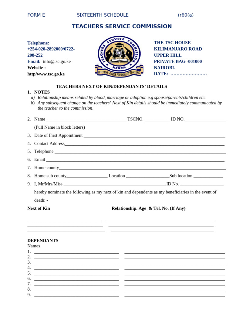 Next of Kin Form Form | PDF | Common Law | Justice