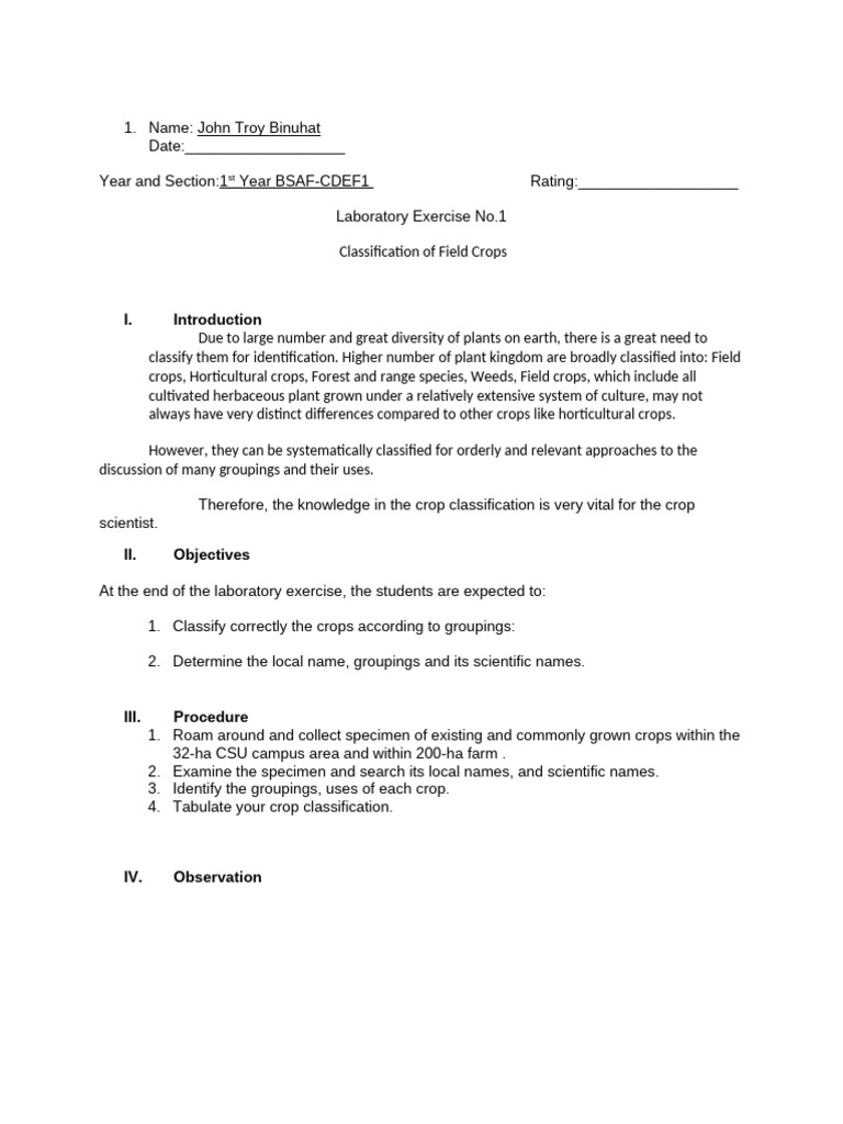 John - Troy Activity Crop-Sci-1-Lab.-Ex1 | PDF | Plants | Fodder