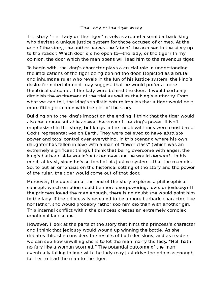 The Lady or The Tiger Essay Fiona | PDF | Psychology