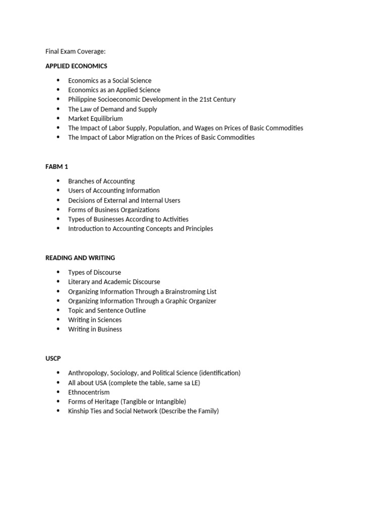 Final Exam Coverage | PDF