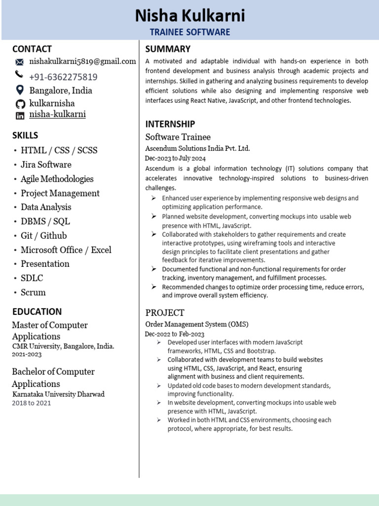 NishaCK Resumee (1) | PDF | Web Development | Information Technology