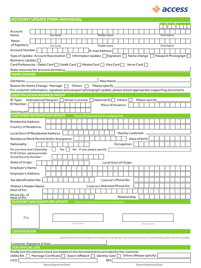 Individual Account Update Form | PDF | Identity Document | Access Control