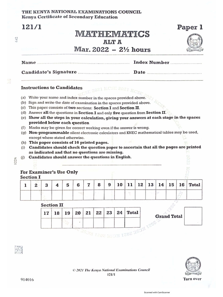 Math P1 Kcse 2021 | PDF