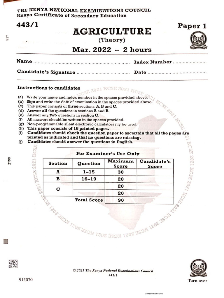 Agric P1 Kcse 2021 | PDF