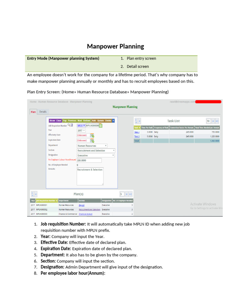 Manpower Planning Entry Overview | PDF