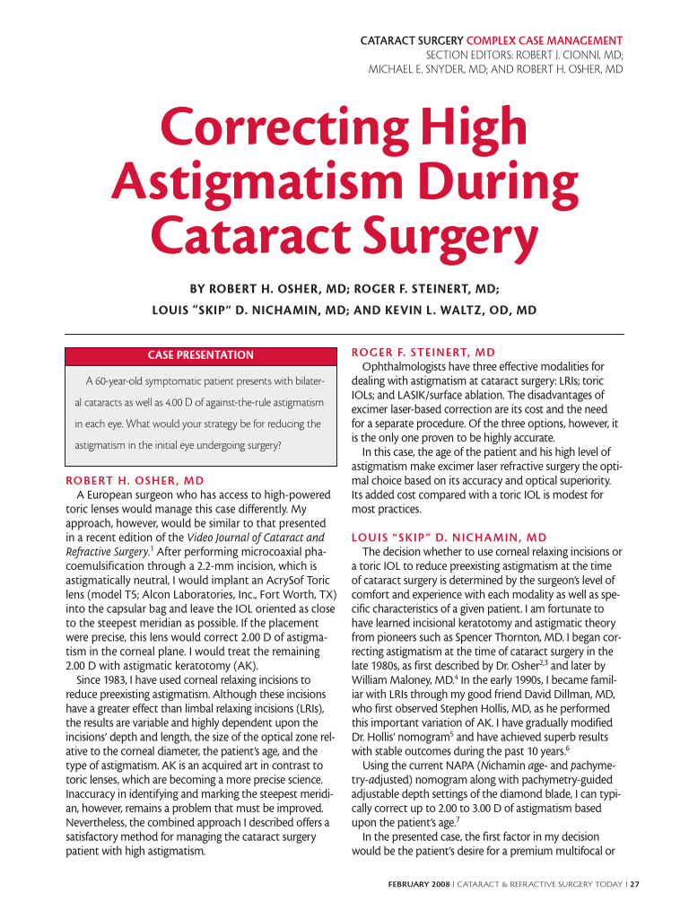 Correcting High Astigmatism during cataract surgery | PDF | Facial ...