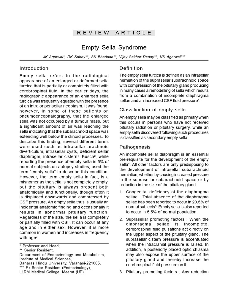 Empty sella syndrome | PDF | Medical Imaging | Cerebrospinal Fluid
