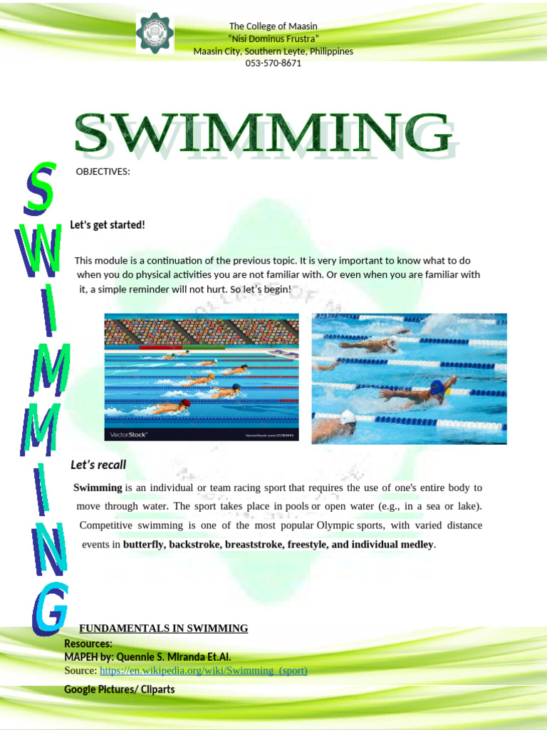 SWIMMING | PDF | Swimming (Sport) | Swimming