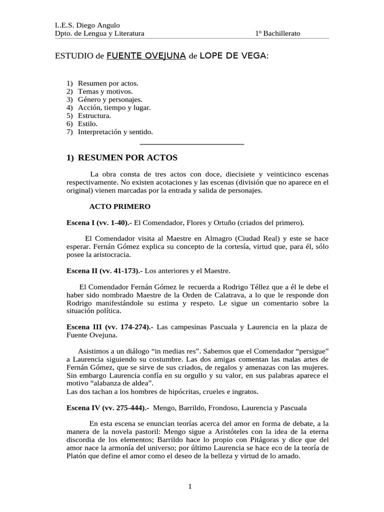 Estudio de Fuente Ovejuna de Lope de Vega | PDF