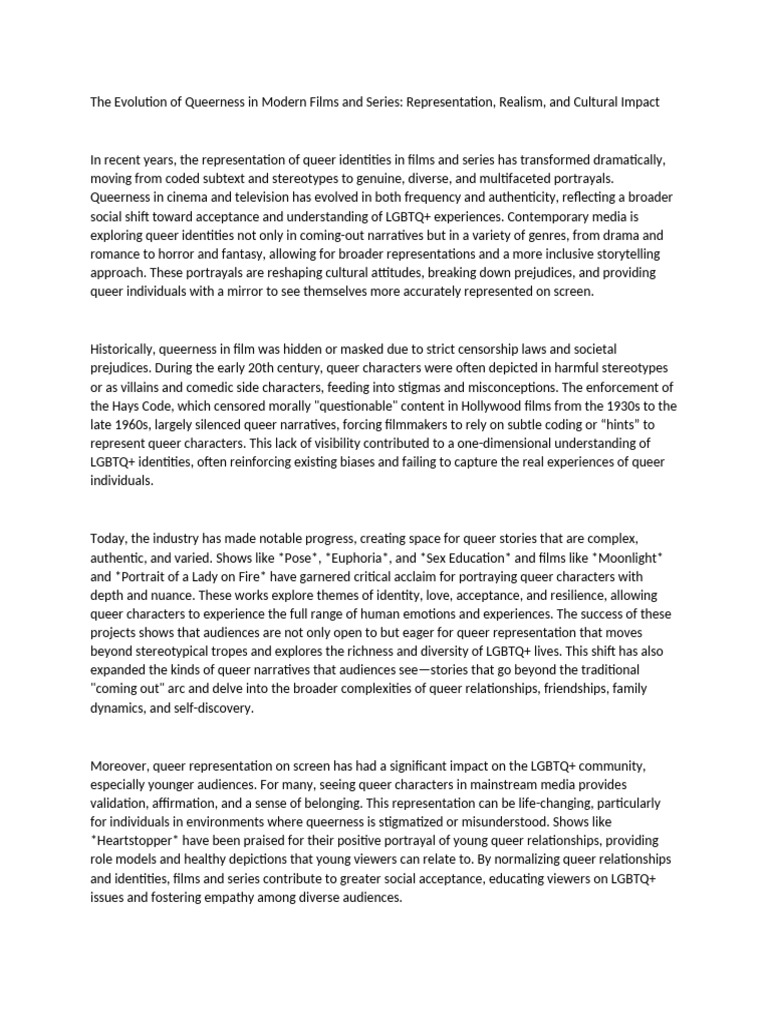The Evolution of Queerness in Modern Films and Series | PDF | History ...