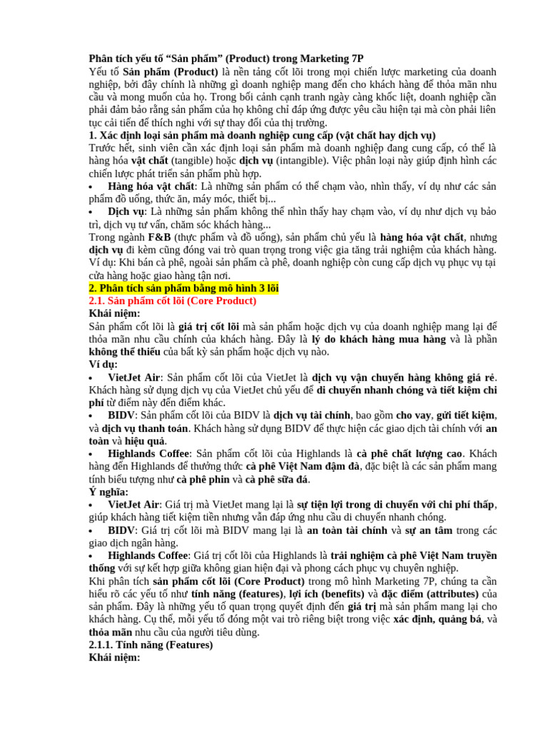 HD.Phân tích yếu tố sản phẩm trong 7P | PDF