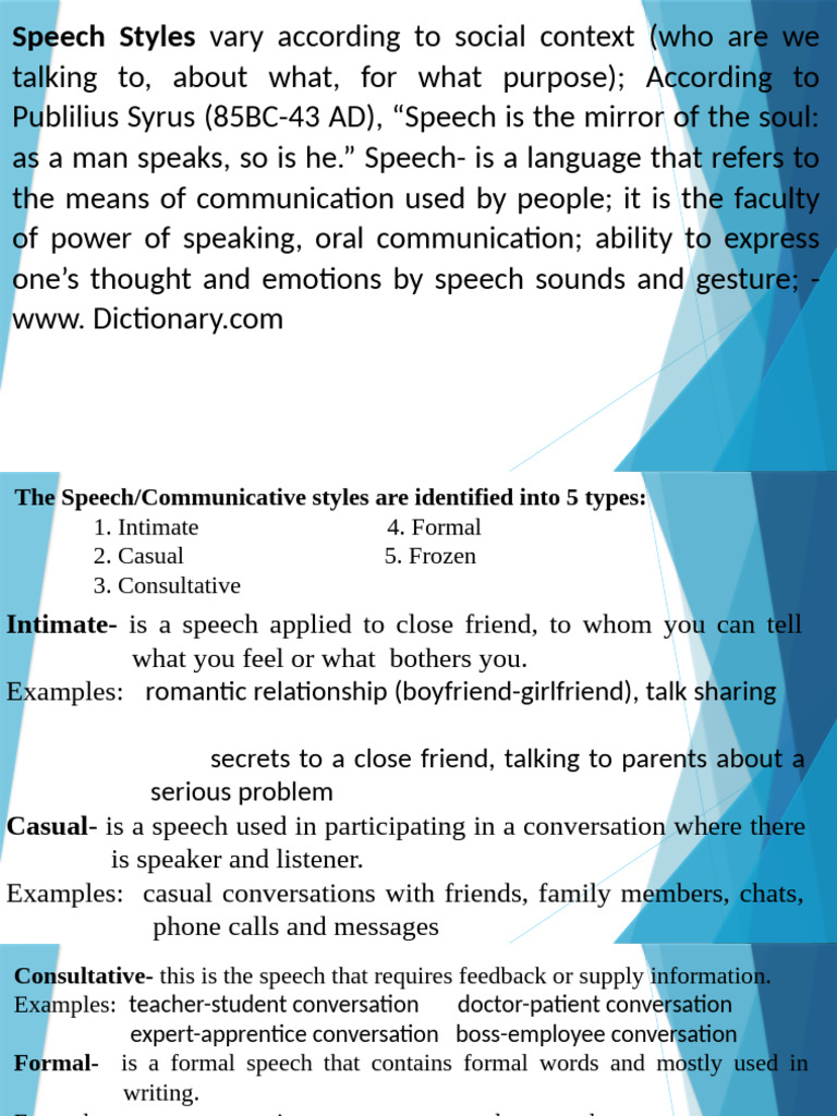 Types of Speech Styles and Acts | PDF | Psychology | Social Psychology