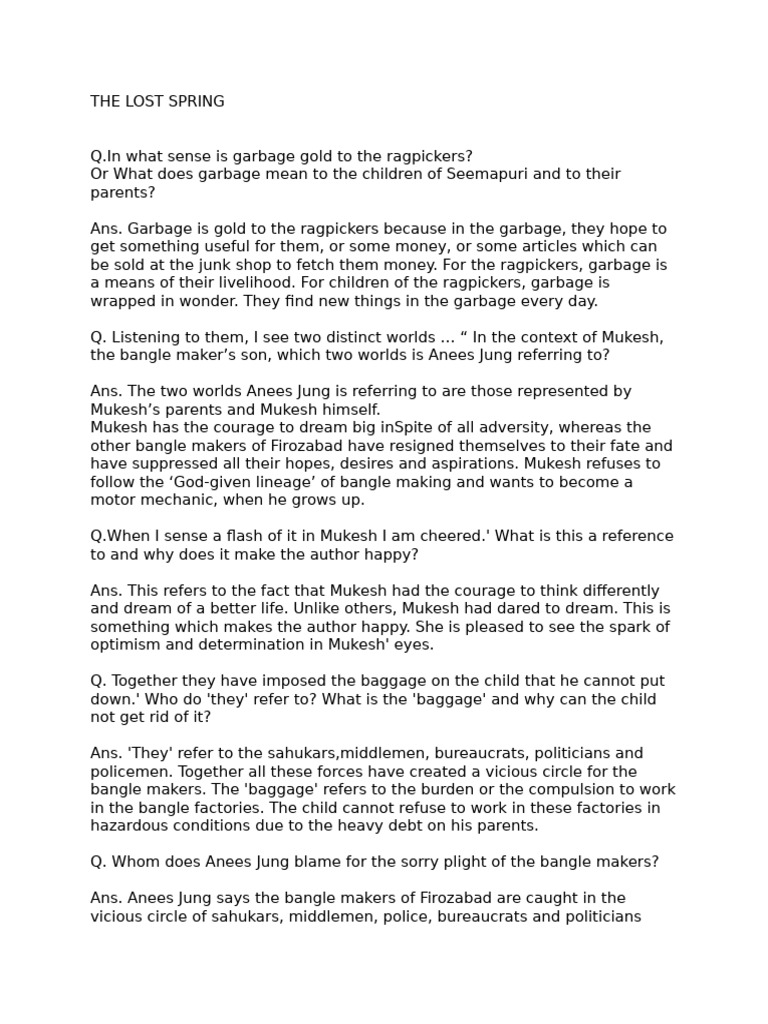 Lost Spring Part 2 Ques Ans2024 | PDF