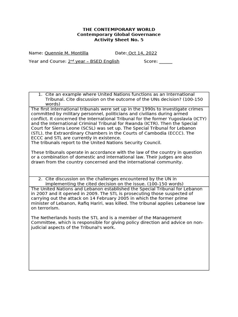 Chapter 2 Lesson 4 Activity Sheet - TCW 5 | PDF | Social Science | Law
