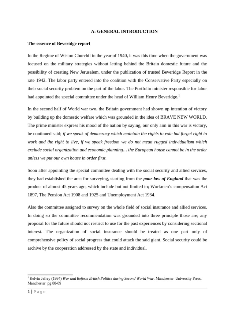 Essence of Beveridge Report | PDF | Social Security (United States ...