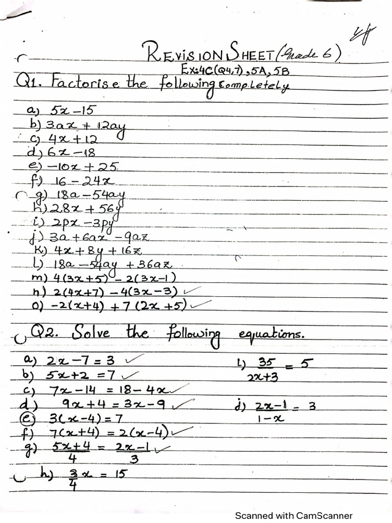 Revision Worksheets 4C, 5A, 5B | PDF