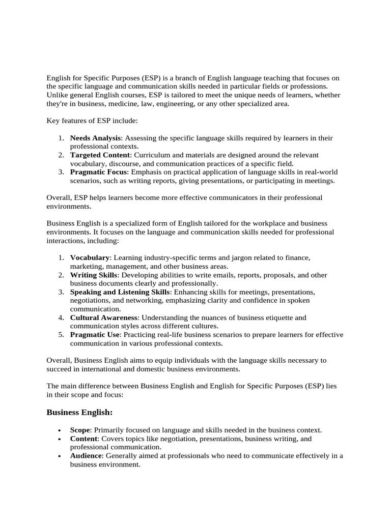 English For Specific Purposes | PDF | Communication | English Language