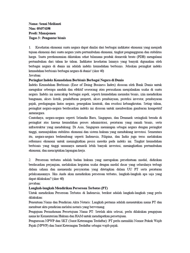 Senni Meilianti-Tugas 3 Pengantar Bisnis (1) 1 | PDF | Pengelolaan Keuangan & Uang