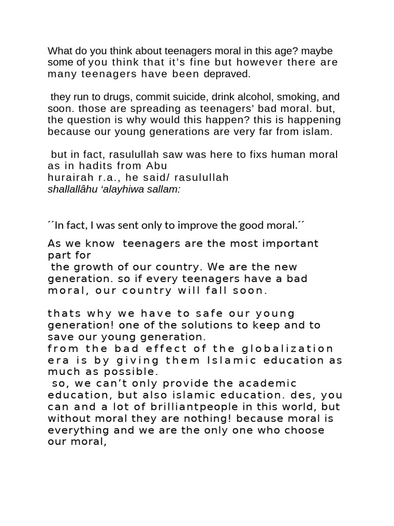 What Do You Think About Teenagers Moral in This Age | PDF | Self ...
