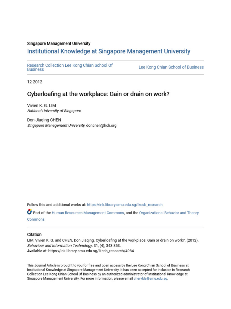Cyberloafing at The Workplace - Gain or Drain On Work | PDF | Affect ...