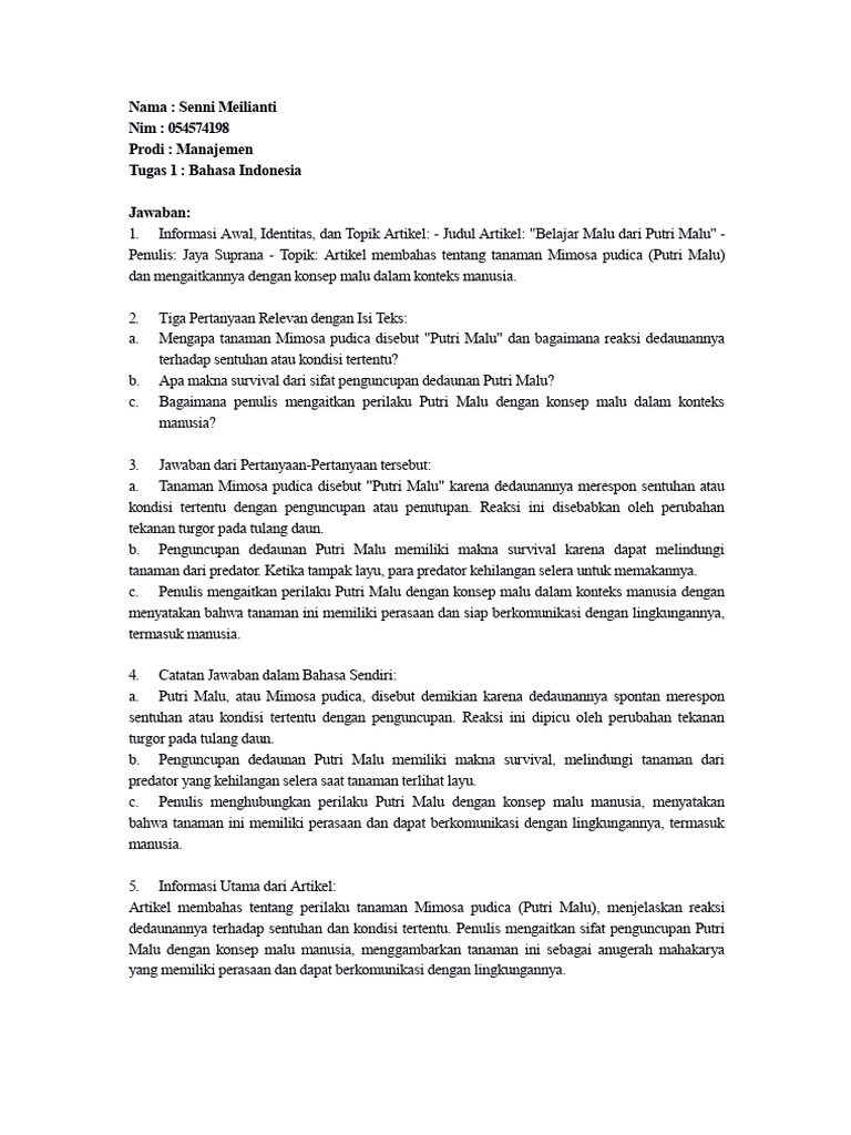 Senni Meilianti Tugas Bahasa Indonesia 1 | PDF
