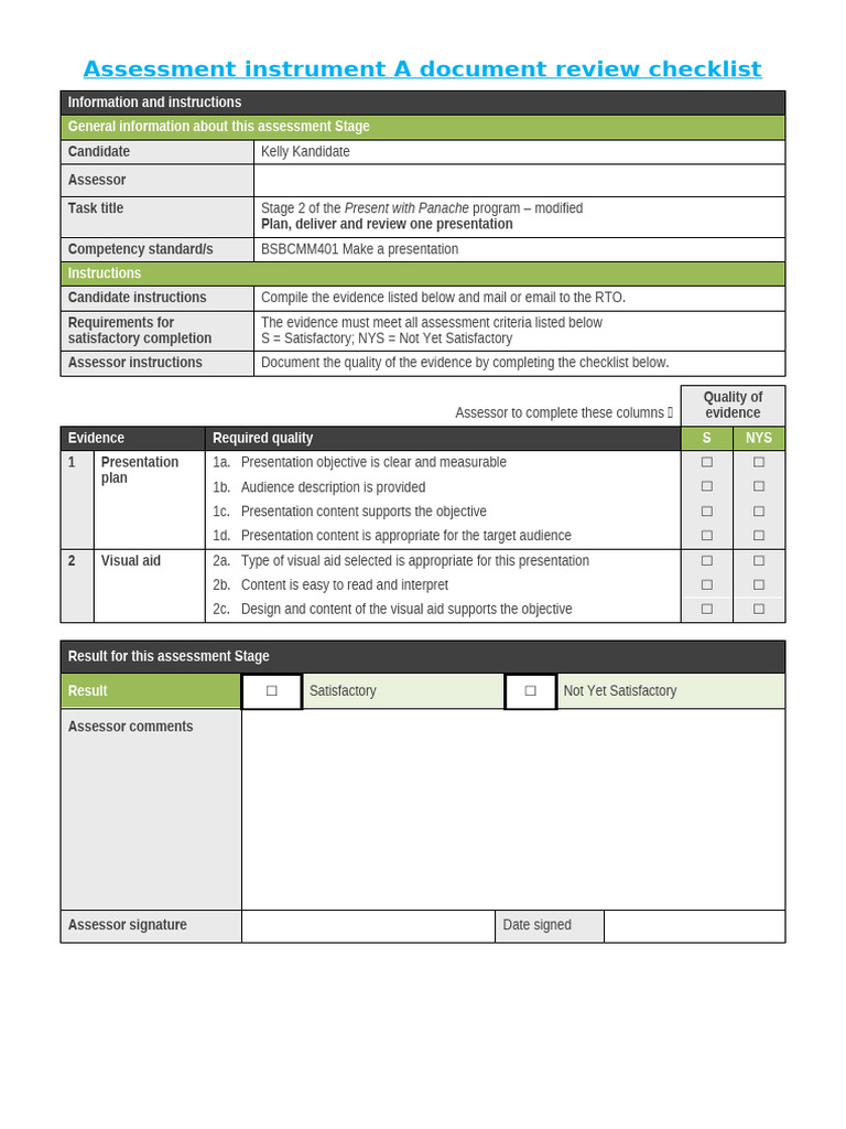 04 Assessment Instrument A Document Review Checklist-V2 | PDF