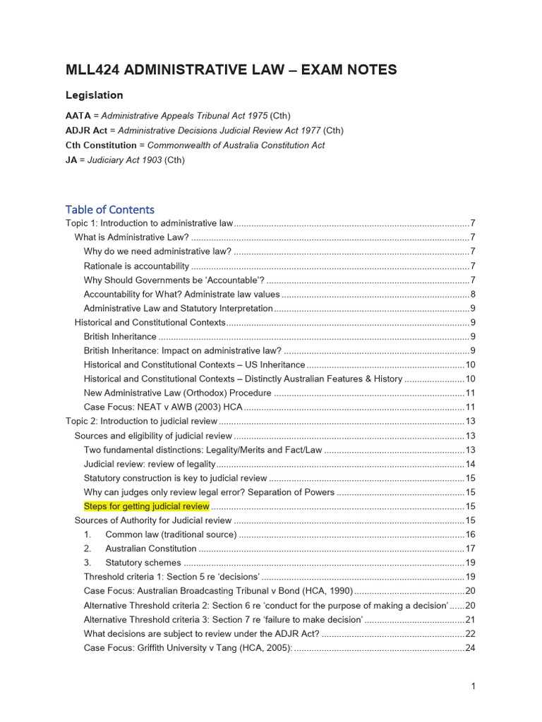 Exam Note Deakin Student | PDF | Administrative Law | Writ