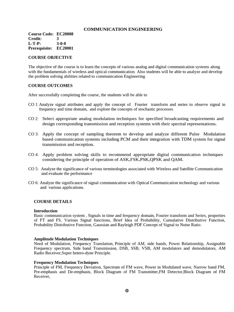 Communication Engineering Course Overview | PDF | Modulation ...