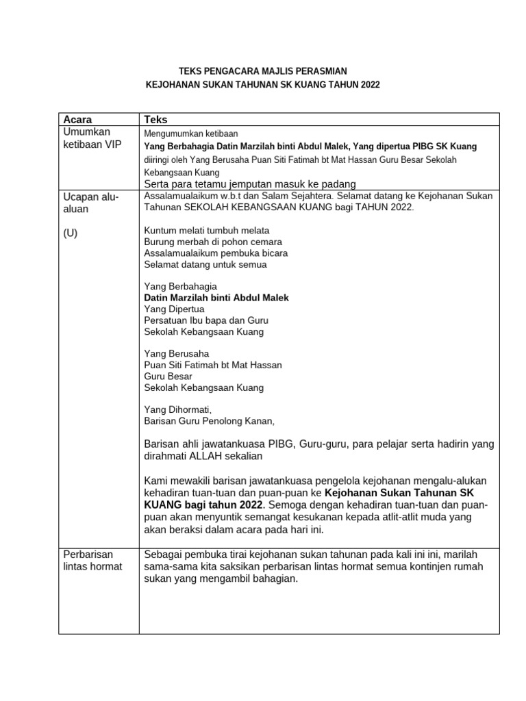 Teks Hari Sukan SKK 2022 | PDF