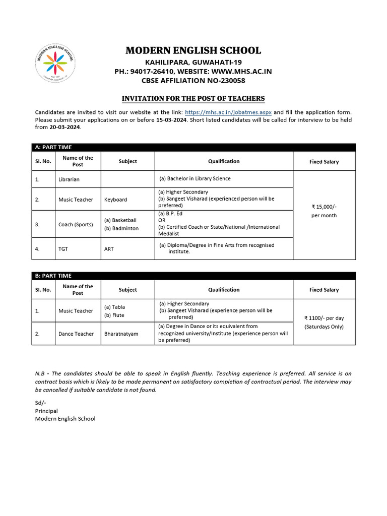New Adv. For Teachers Mes 2024-25 | PDF | Vocational Education ...