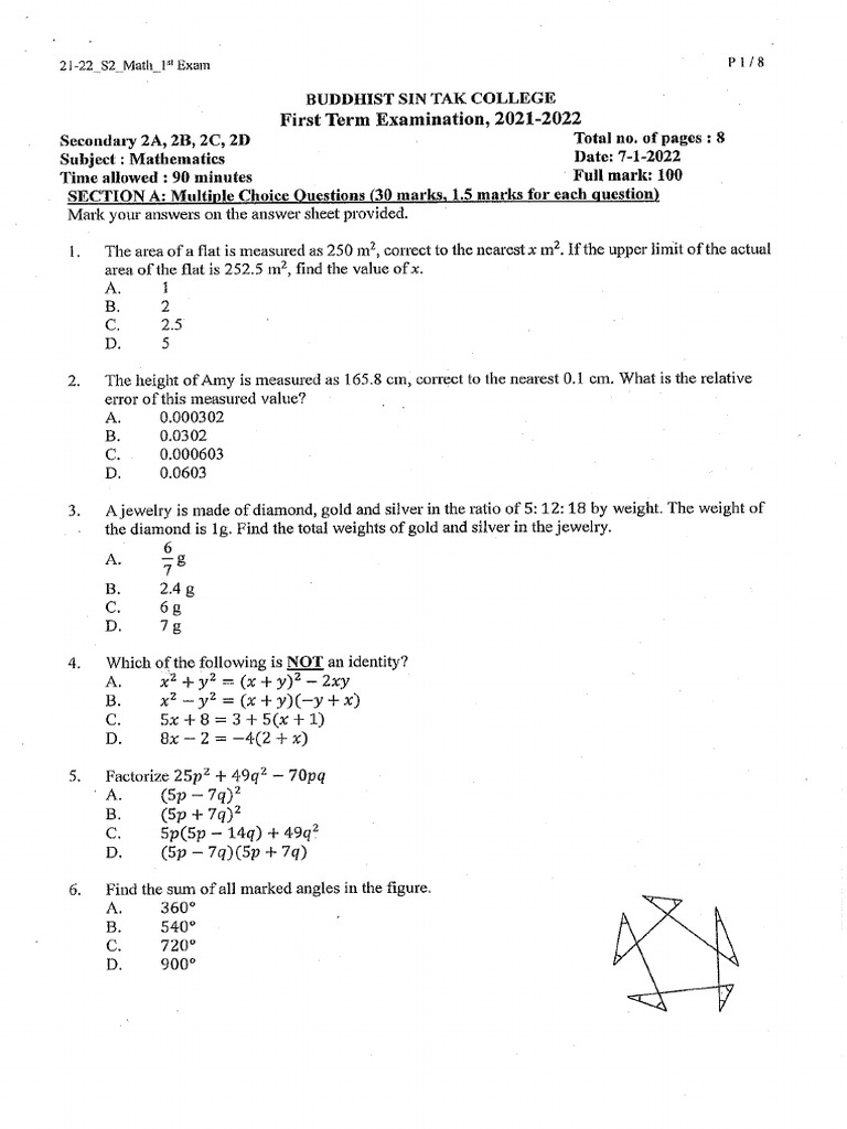 2122 FT S2 Math Q | PDF