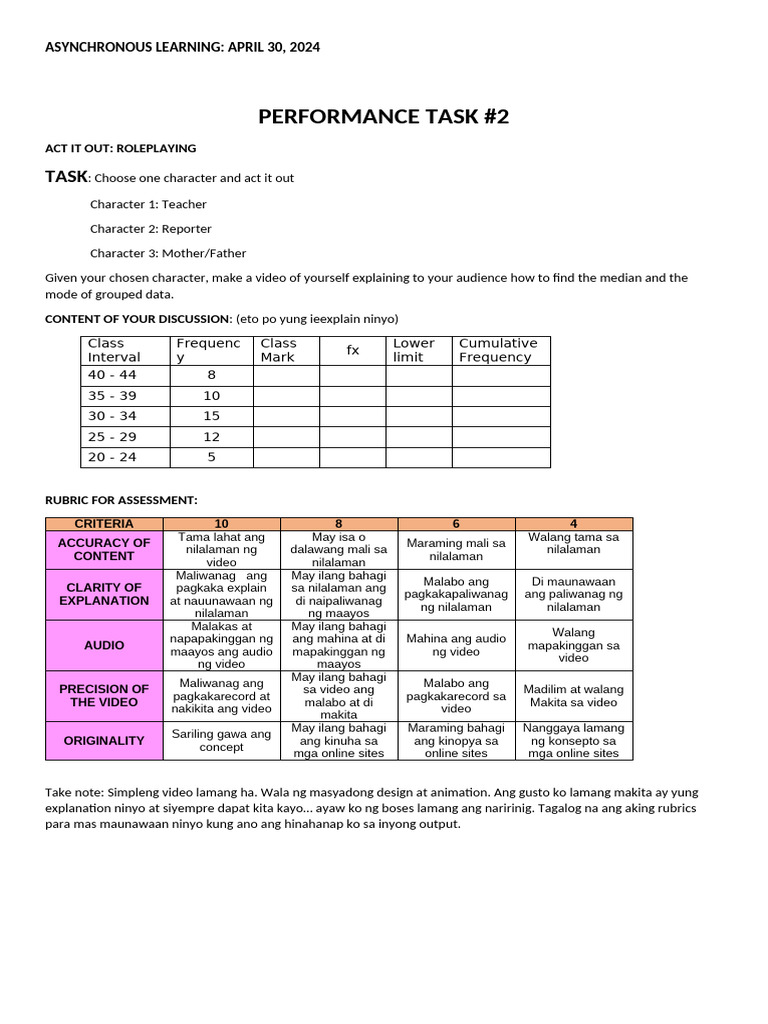 PERFORMANCE TASK Q4role Playing | PDF