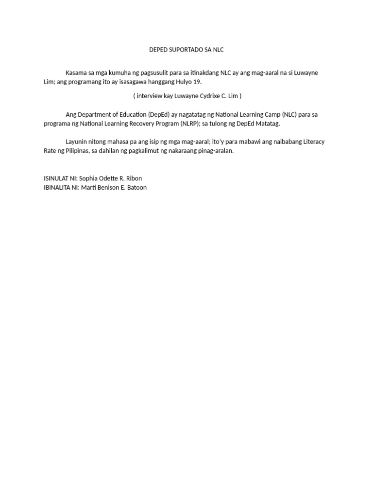 Deped Suportado Sa Nlc | PDF