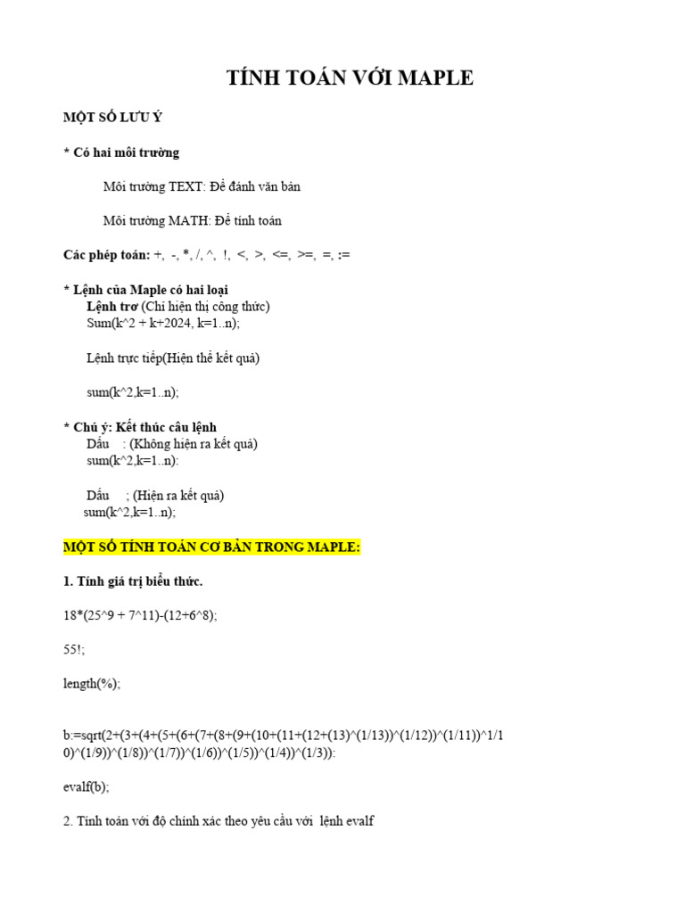 TINH TOAN VOI MAPLE | PDF