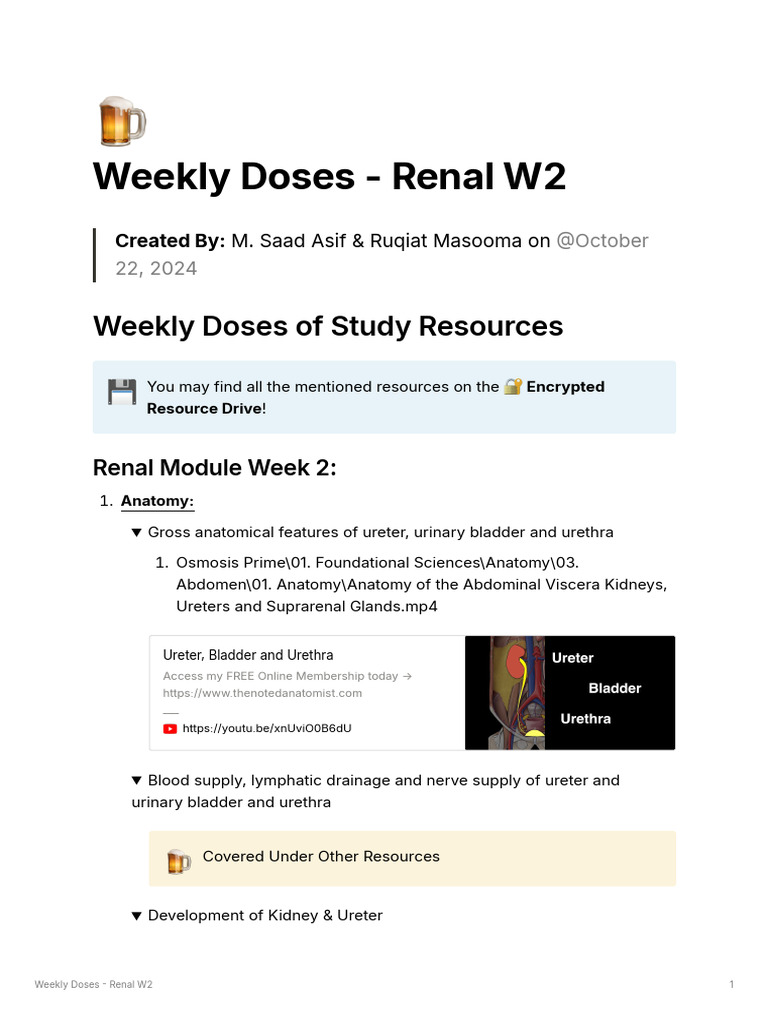 Weekly Doses - Renal Week 2 | PDF | Kidney | Urinary System
