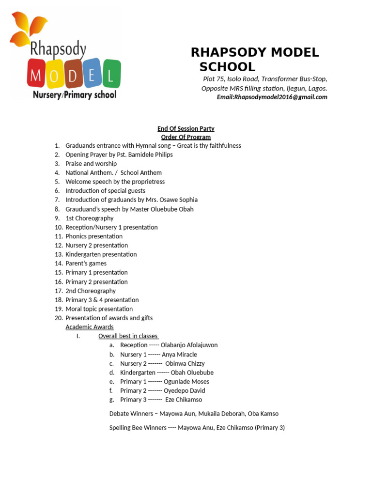 Order of Program For The Proprietress | PDF | Thou | Religious Belief ...