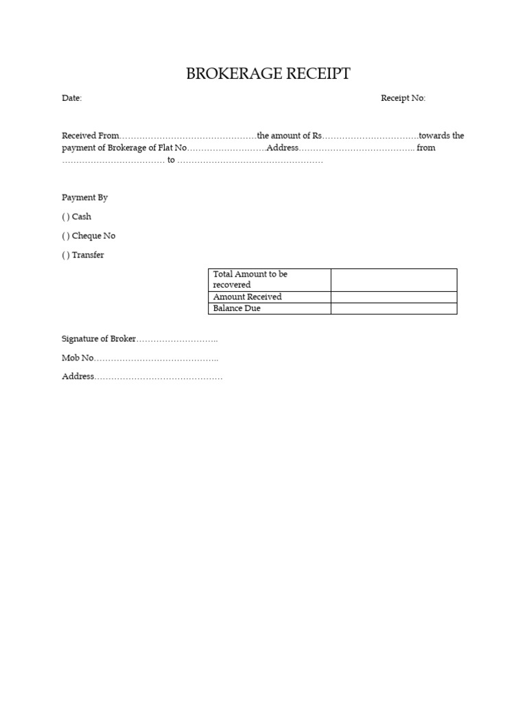 Brokerage Receipt Template for Rentals | PDF