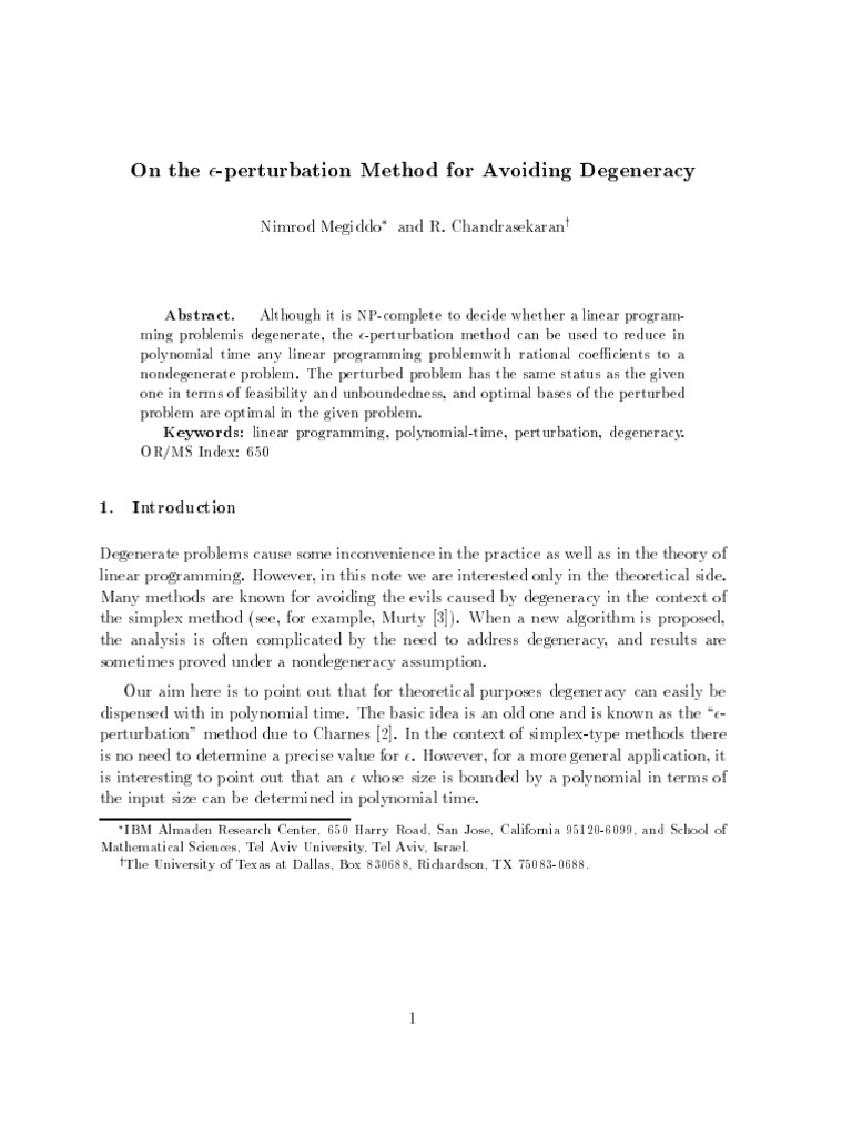 On The e Perturbation Method For Avoiding Degeneracy | PDF | Linear Programming | Time Complexity