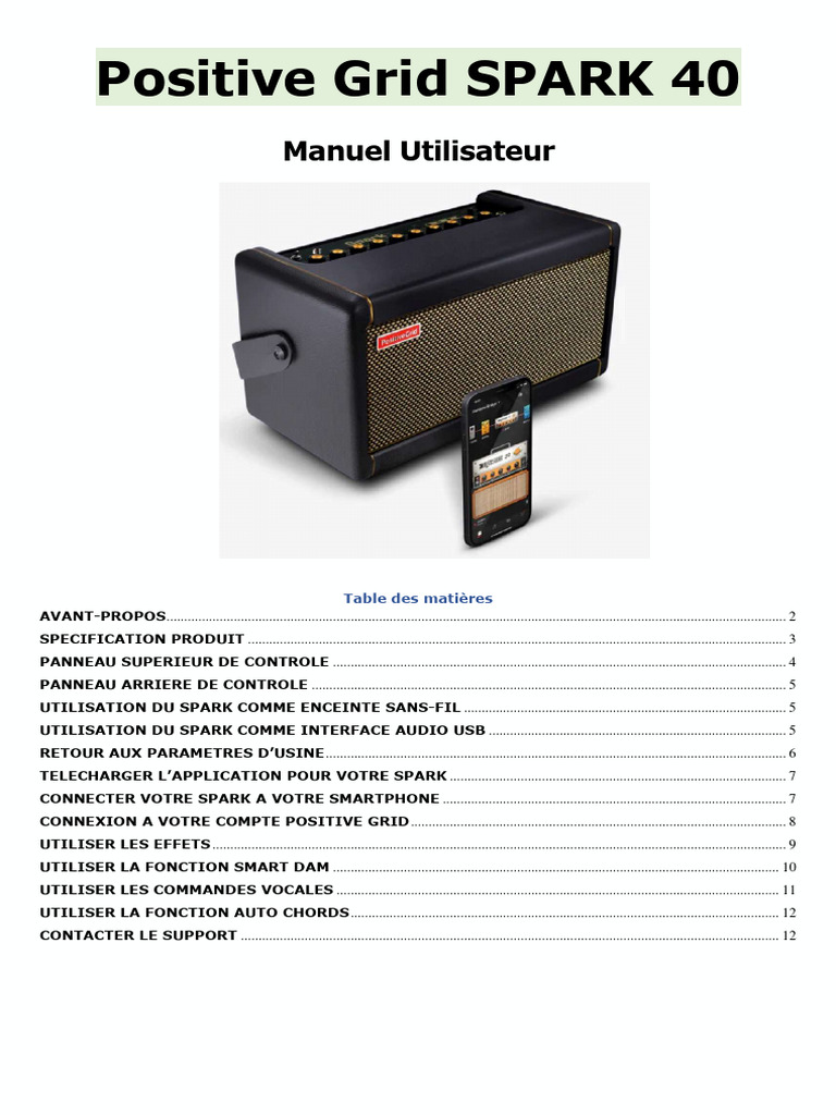 Manuel Utilisateur Spark 40 en Français | PDF | USB | Bluetooth