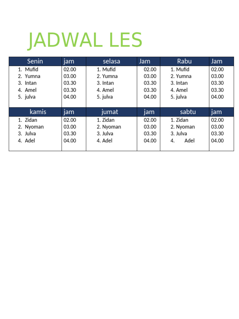 Jadwal Les | PDF