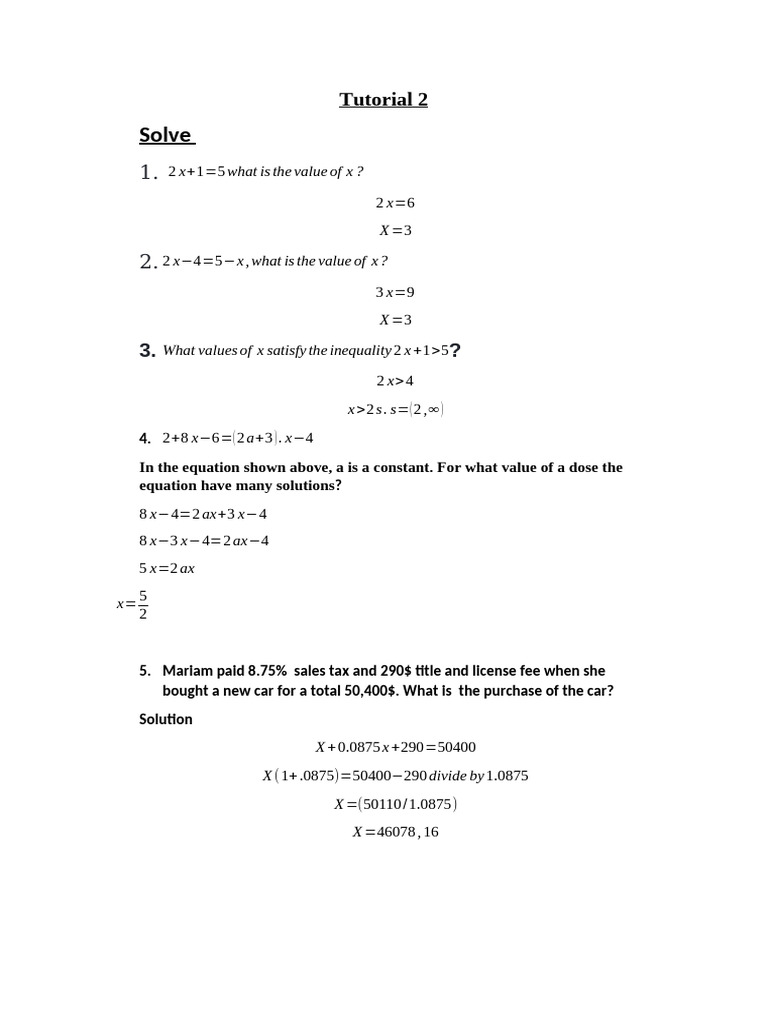 Algebra and Investment Problem Solutions | PDF | Mathematical Objects ...