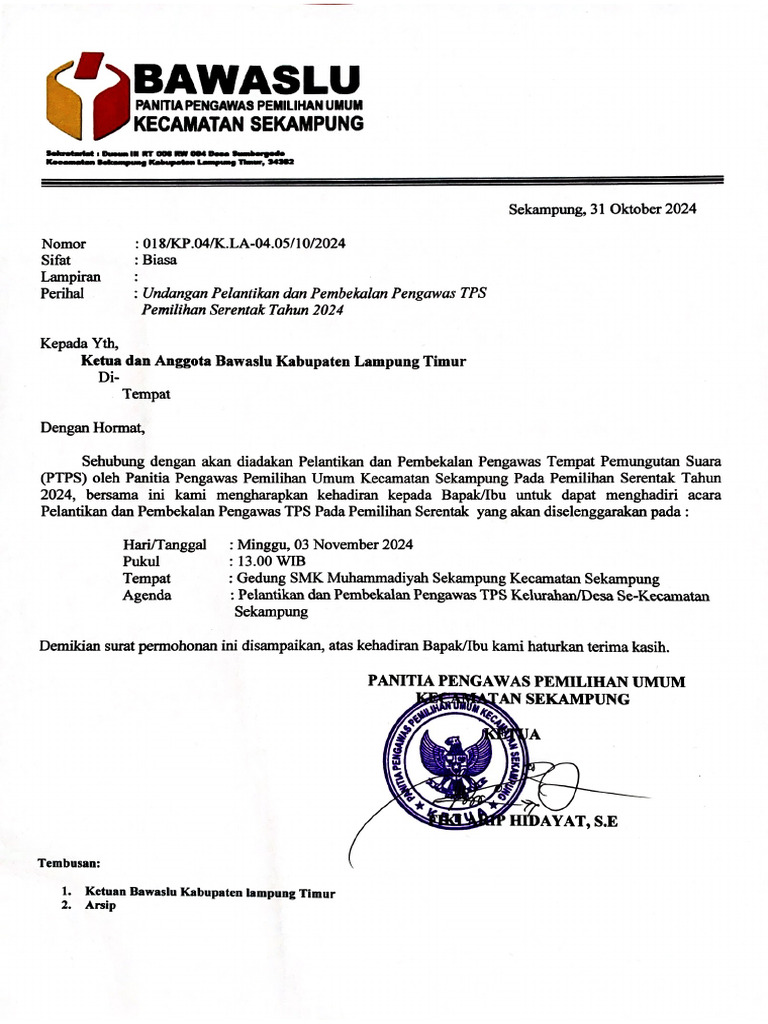 Undangan Untuk BAWASLU | PDF