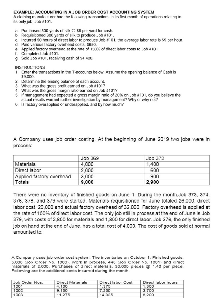 Job Order Costing Problems | PDF