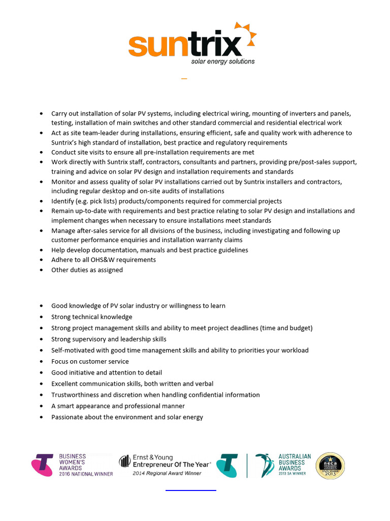 Solar Electrician Job Overview | PDF | Photovoltaic System | Electrician